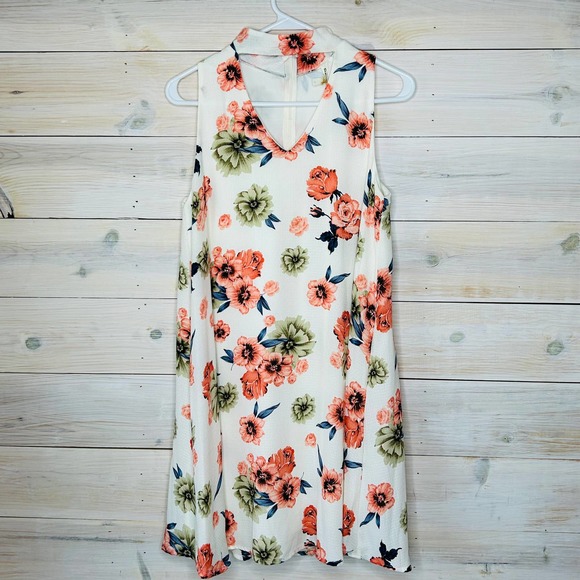 mts | Dresses | Ivory Summer Dress With Floral Print And Keyhole ...